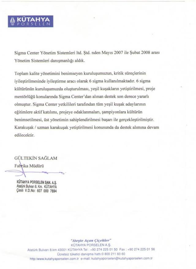 Referans Mektupları - Sigma Center