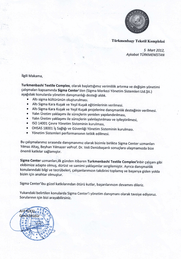 Referans Mektupları - Sigma Center